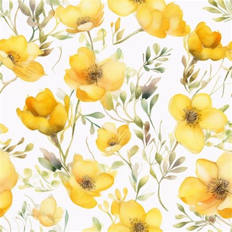 Premium Photo Seamless Watercolor Yellow Floral Pattern