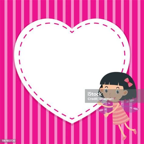 框架範本設計與女孩和心臟向量圖形及更多主題圖片 主題 人 兒童 Istock
