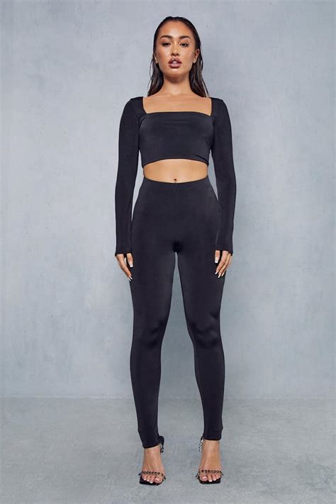 Double Layer Slinky Scoop Neck Legging Co Ord Boohoo Uk