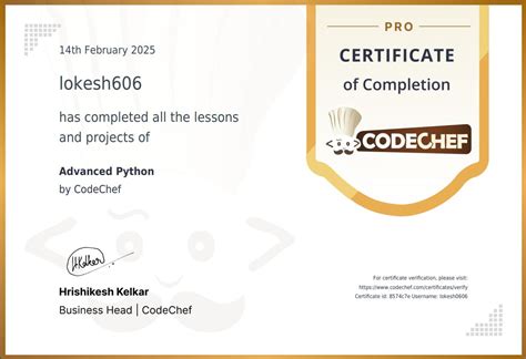 Completed Advanced Python Course In Codechef 😊 Lokesh Chowdary