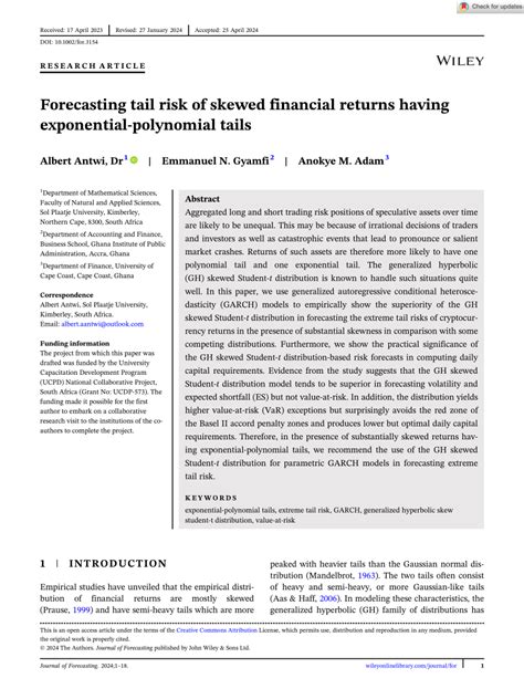 Pdf Forecasting Tail Risk Of Skewed Financial Returns Having Exponential Polynomial Tails