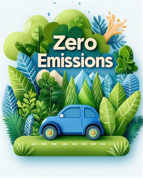 Electric Car In A Vibrant Green Forest With Zero Emissions Visible In The Reflective Windows