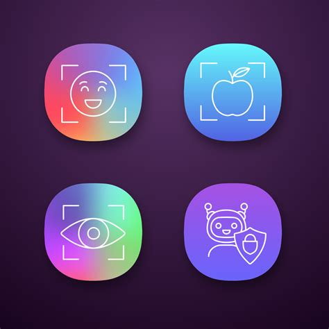 Machine Learning App Icons Set Facial Recognition Object Detection Retina Scan Secured