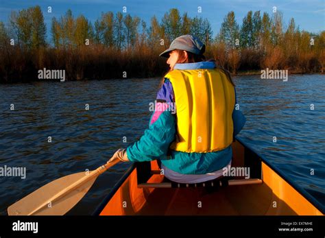 Canoeing On Vancouver Lake Shillapoo Wildlife Area Washington Stock