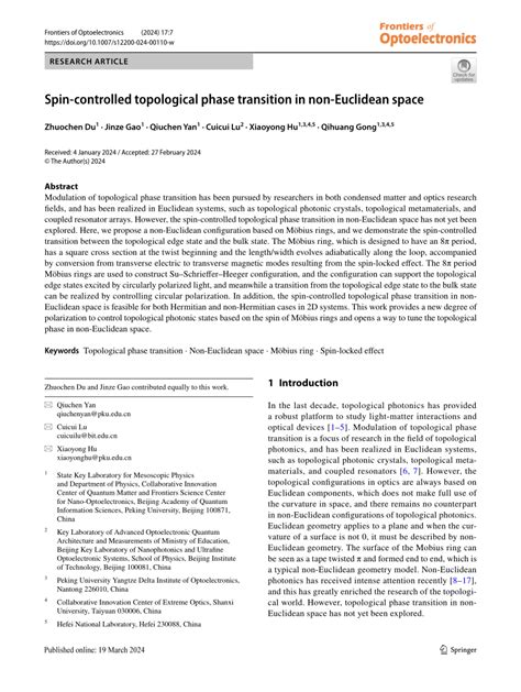 Pdf Spin Controlled Topological Phase Transition In Non Euclidean Space