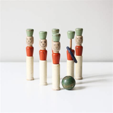 Vintage Solider Bowling Game Wooden Toy Set Etsy Bowling Games