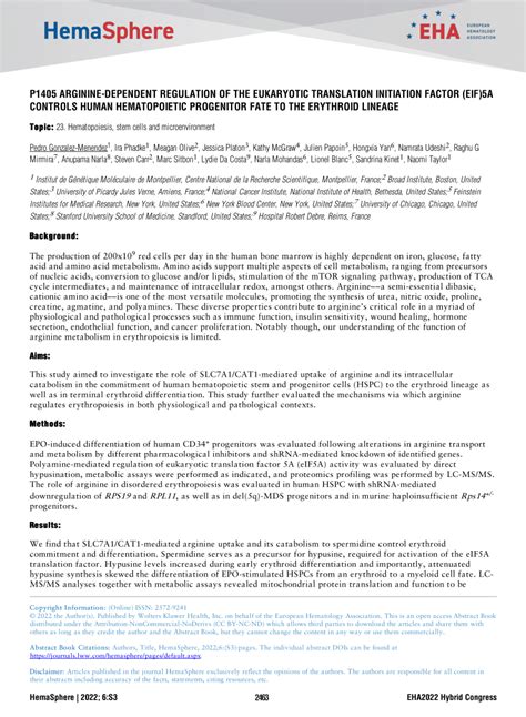 Pdf P1405 Arginine Dependent Regulation Of The Eukaryotic Translation Initiation Factor Eif