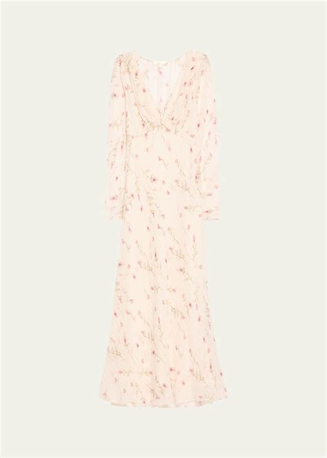 LoveShackFancy Dalila Floral Metallic Deep V Maxi Dress Bergdorf Goodman