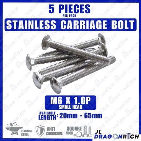 5pcs Ss Carriage Bolt M6 6mm Stainless Steel Square Neck Bumper