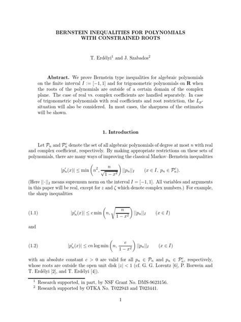 Bernstein Inequalities For Polynomials W Pdf Polynomial Mathematical Analysis