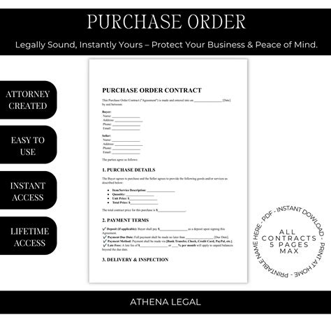 Purchase Order Contract Template Attorney Written Editable Instant Download Agreement Form
