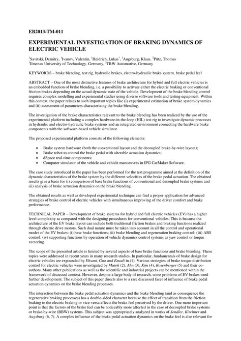Pdf Experimental Investigation Of Braking Dynamics Of Electric Vehicle