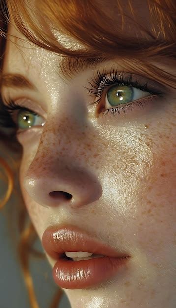 Premium Photo Hyperrealistic Portrait Ginger Beauty With Violet Eyes