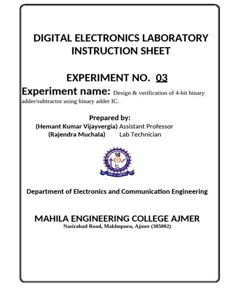 Ex 3 Design And Verification Of 4 Bit Binary Adder Or Subtractor Using Binary Adder Ic 4 1 23 Pdf