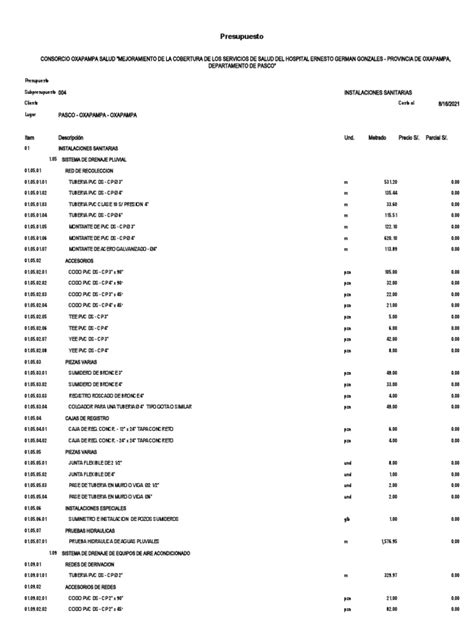 Formato De Presupuesto Iiss Drenaje Pluvial Drenaje De Aire Acondicionado Pdf Ingeniería