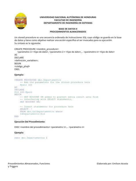 Procedimientos Almacenados Sql Server Pdf Datos Recuperación De