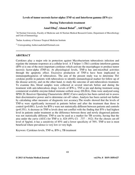 Pdf Levels Of Tumor Necrosis Factor Alpha Tnf α And Interferon Gamma Ifn γ S During