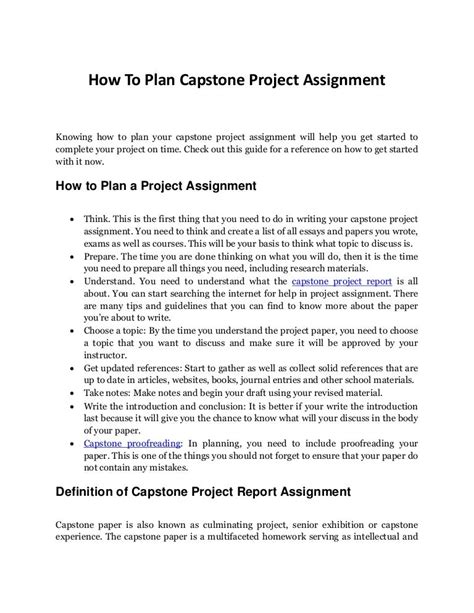 tips in planning your capstone project assignment