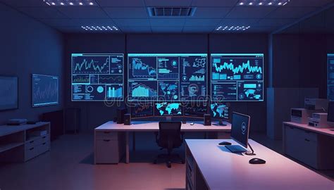 Modern Control Room Interior Monitoring Screens And Technology Workspace Generative Ai Stock