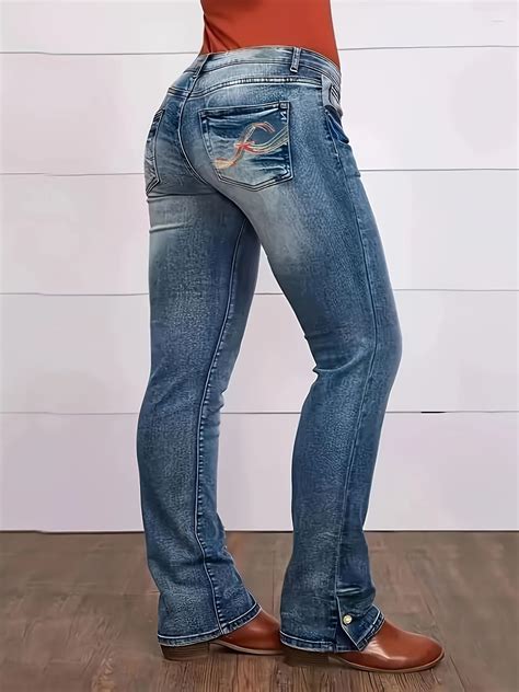 Plus Size Casual Jeans Womens Plus Washed Button Fly Mid Rise Button