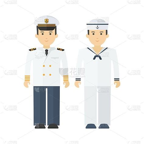 海军船长兼水手。平面矢量卡通插图
