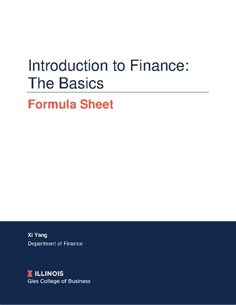 Formula Sheet Introduction To Finance The Basics Formula Sheet Xi Yang Department Of Finance