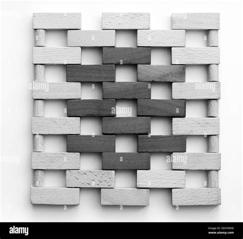 Wall Made Of Small Wooden Bricks Black And White Wooden Blocks Resembling Wall Of Bricks On