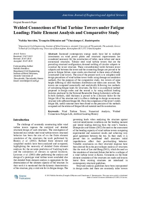 pdf welded connections of wind turbine towers under fatigue loading finite element analysis