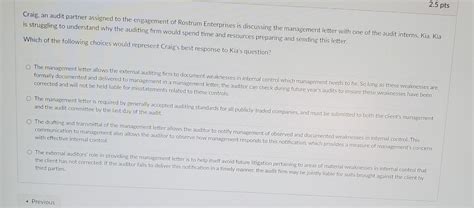 Solved Craig An Audit Partner Assigned To The Engagement Of