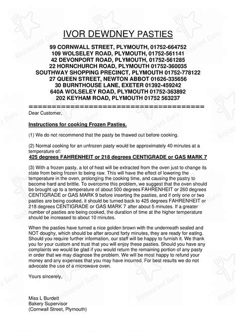 Menu At Ivor Dewdney Pasties Ltd Exeter