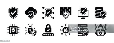 Cyber Security Icon Vector Set Containing Cloud Computing Protection Password Lock Secure From