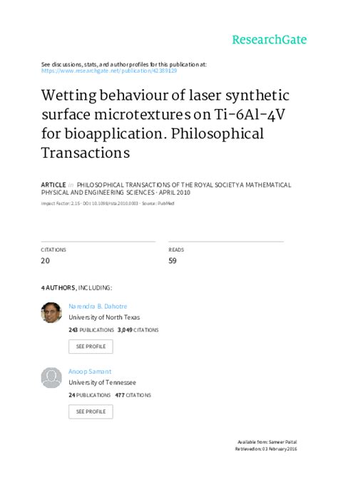 pdf wetting behaviour of laser synthetic surface microtextures on ti