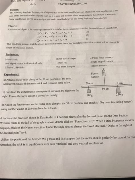 Solved Phyg Lab STATIC EQUILIBRIUM Purpose The Lab Chegg Com