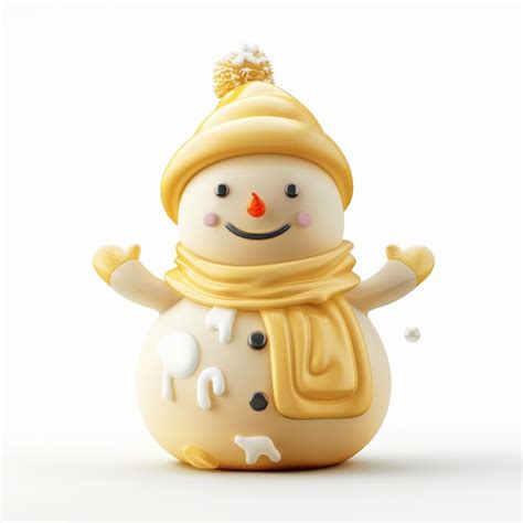 Adorable Frosty Snowman Wearing A Yellow Hat And Scarf In A Cozy Winter