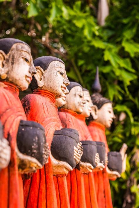 Old Monk Statue Made From Wood Stock Image Image Of Orange Worship