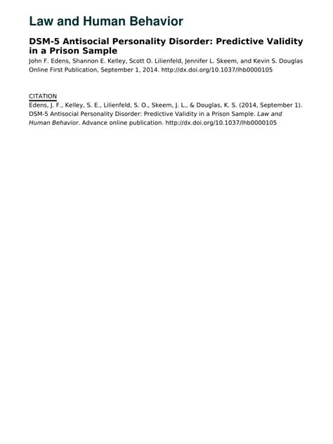 Pdf Dsm 5 Antisocial Personality Disorder Predictive Validity In A