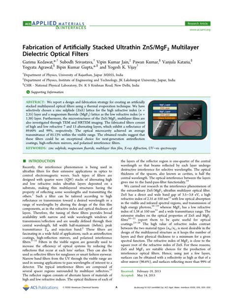 Pdf Fabrication Of Metal Dielectric Metal Multilayer Thin Film Color Filter