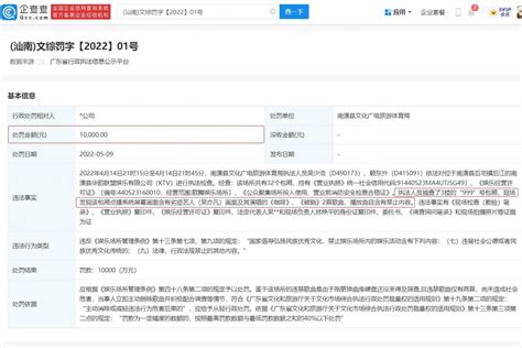 因提供吴某凡歌曲点播，广东一娱乐ktv被罚1万元ktv包厢可点播吴亦凡歌曲被罚南澳县文化