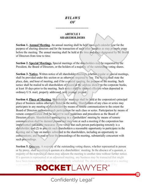 Free Bylaws Sample Template Template Samples