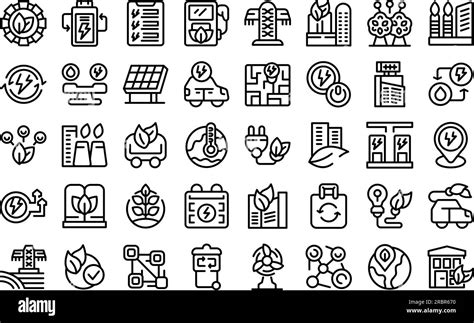 Clean Technology Icons Set Outline Vector City Eco Future Energy