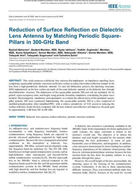 Pdf Reduction Of Surface Reflection On Dielectric Lens Antenna By