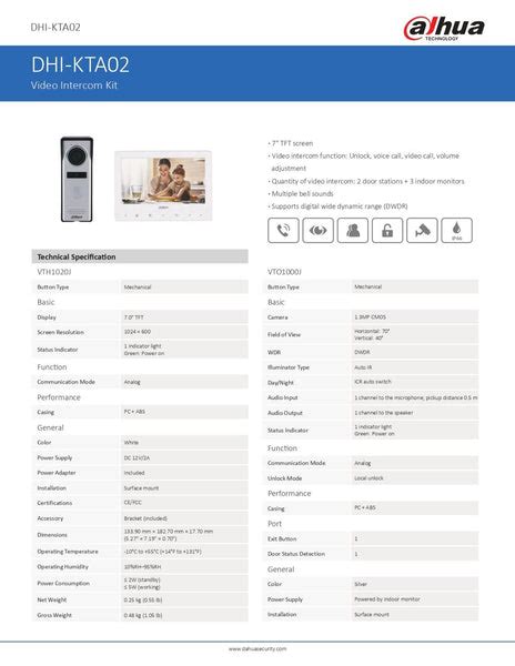Dahua Intercom Kta02 4 Wire 7inches Monitor Video Intercom Kit Ecorridor