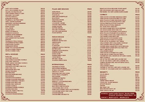 Menu At Manchi Baphe Hyderabad