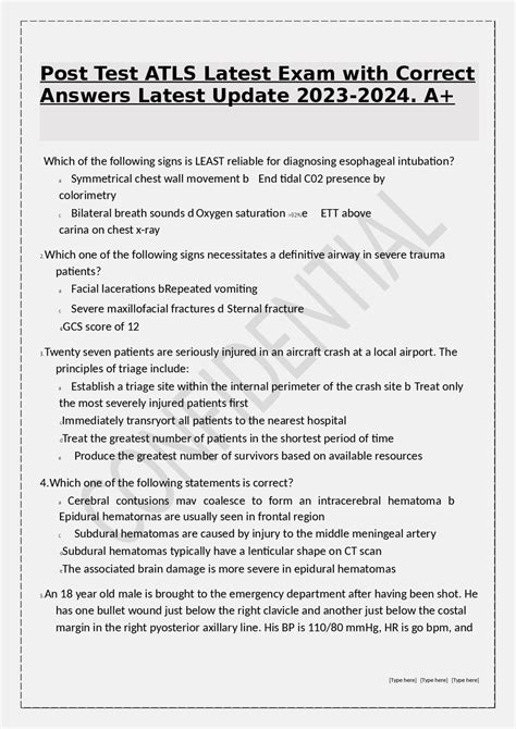 Post Test Atls Latest Exam With Correct Answers Latest Update 2023 2024 A Exams Nursing
