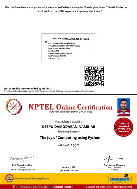 Completed The Certification On Python Deepu Nambiar