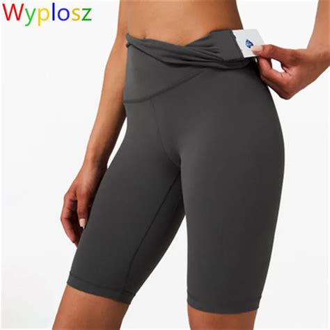 Wyplosz 더블 양면 브로케이드 머리카락 피부 누드 휘트니스 반바지 하이 웨스트 복숭아 엉덩이 다섯 포인트 꽉 요가 바지