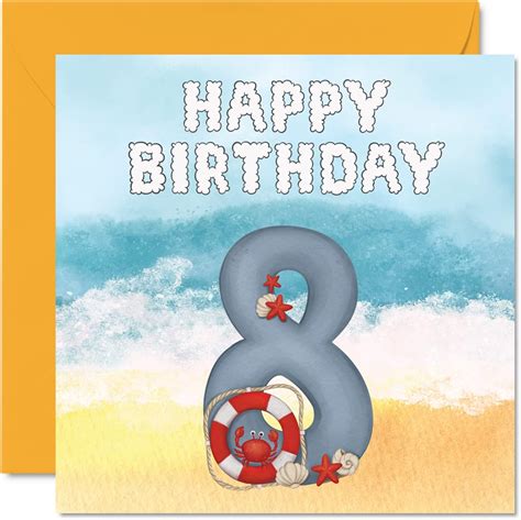 8th Birthday Card Unisex Seaside Beach Happy Birthday Card 8 Year