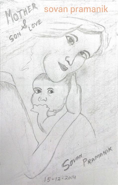Pencil Sketch Of Love In Mother And Son