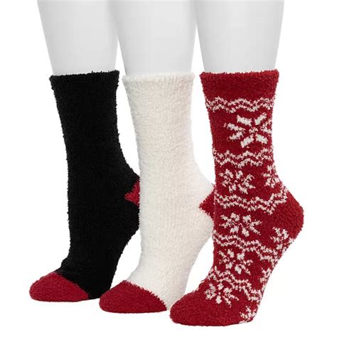 Womens Cuddl Duds® 3 Pack Cozy Snowflake Crew Socks