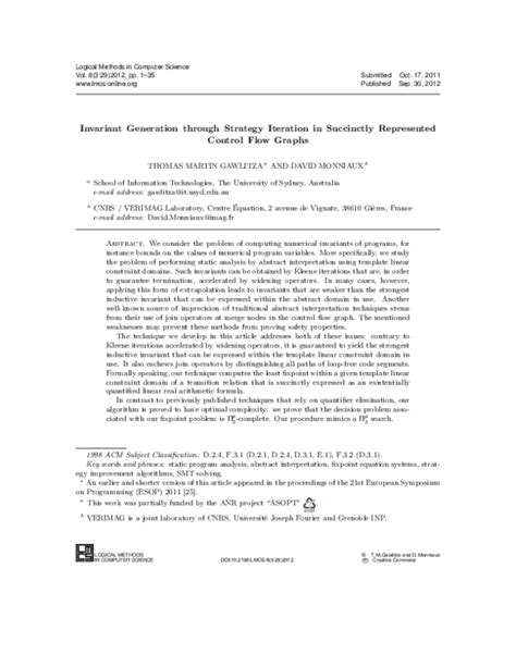 Pdf Invariant Generation Through Strategy Iteration In Succinctly